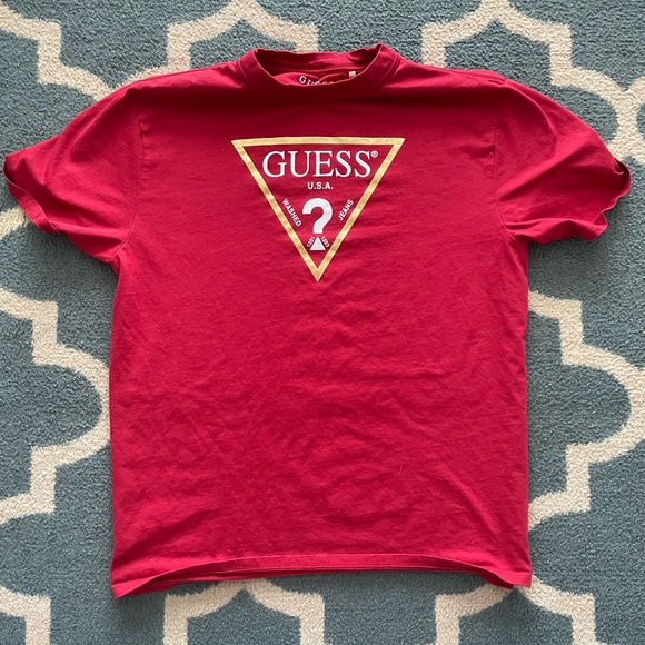 Shirts | Guess Tshirt Red Gold Logo | Poshmark